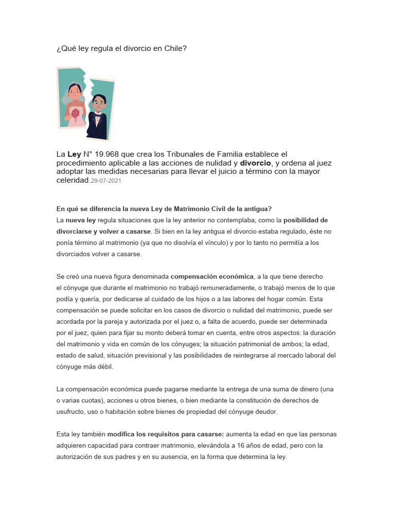 Ley de Divorcio en Chile: Aspectos Clave | PDF | Divorcio | Anulación
