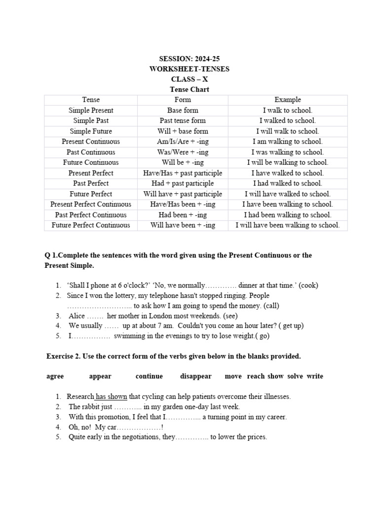 Tenses 2024-25 | PDF | Language Mechanics | Grammar