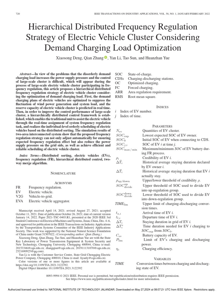 EV Cluster Frequency Regulation Strategy | PDF | Power (Physics ...