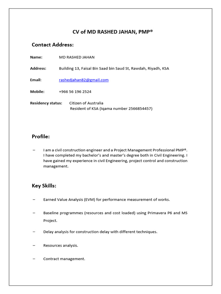 CV of MD RASHED JAHAN | PDF | Architect | Engineering