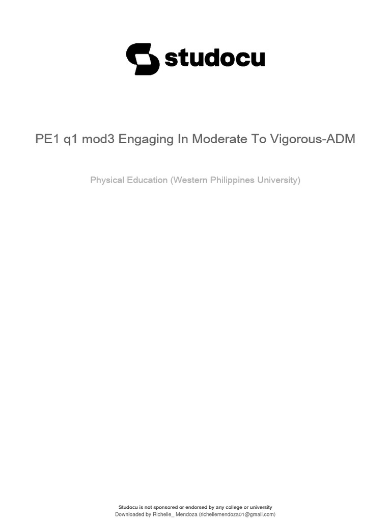 Pe1 q1 Mod3 Engaging in Moderate To Vigorous Adm | PDF | Strength Training | Physical Fitness