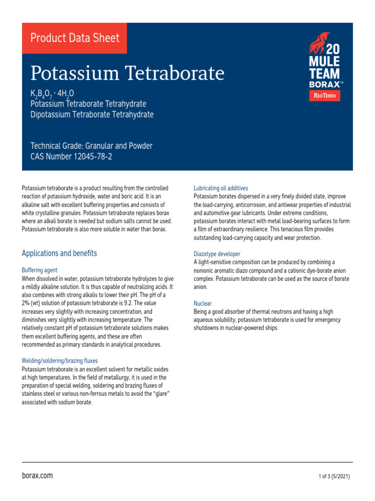 potassium-tetraborate | PDF | Potassium | Chemistry