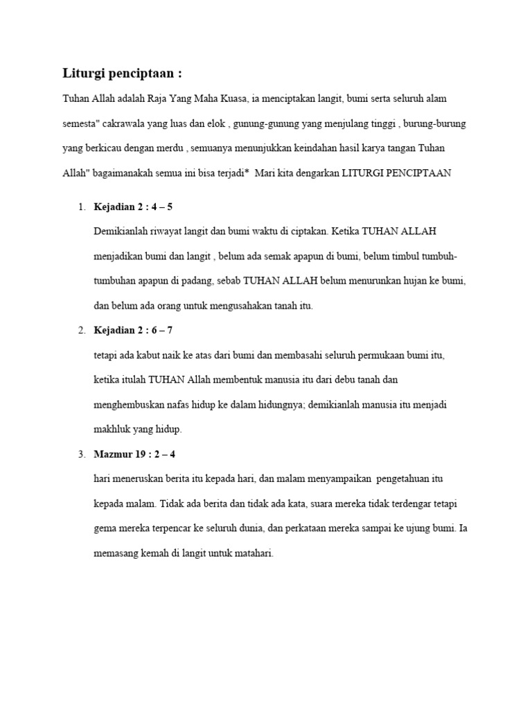 Liturgi Penciptaan | PDF | Sejarah | Agama & Spiritualitas