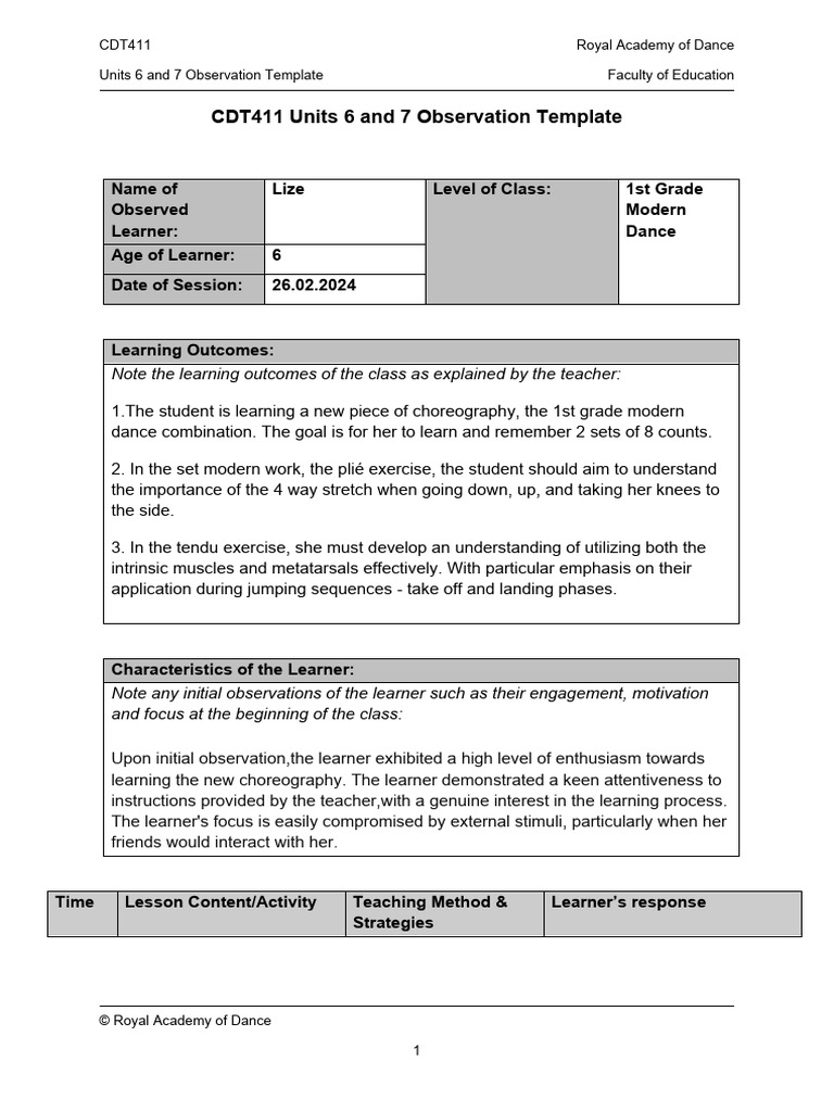 CDT - Unit - 6 - Observation - Lize - Mieka Du Toit | PDF | Learning ...