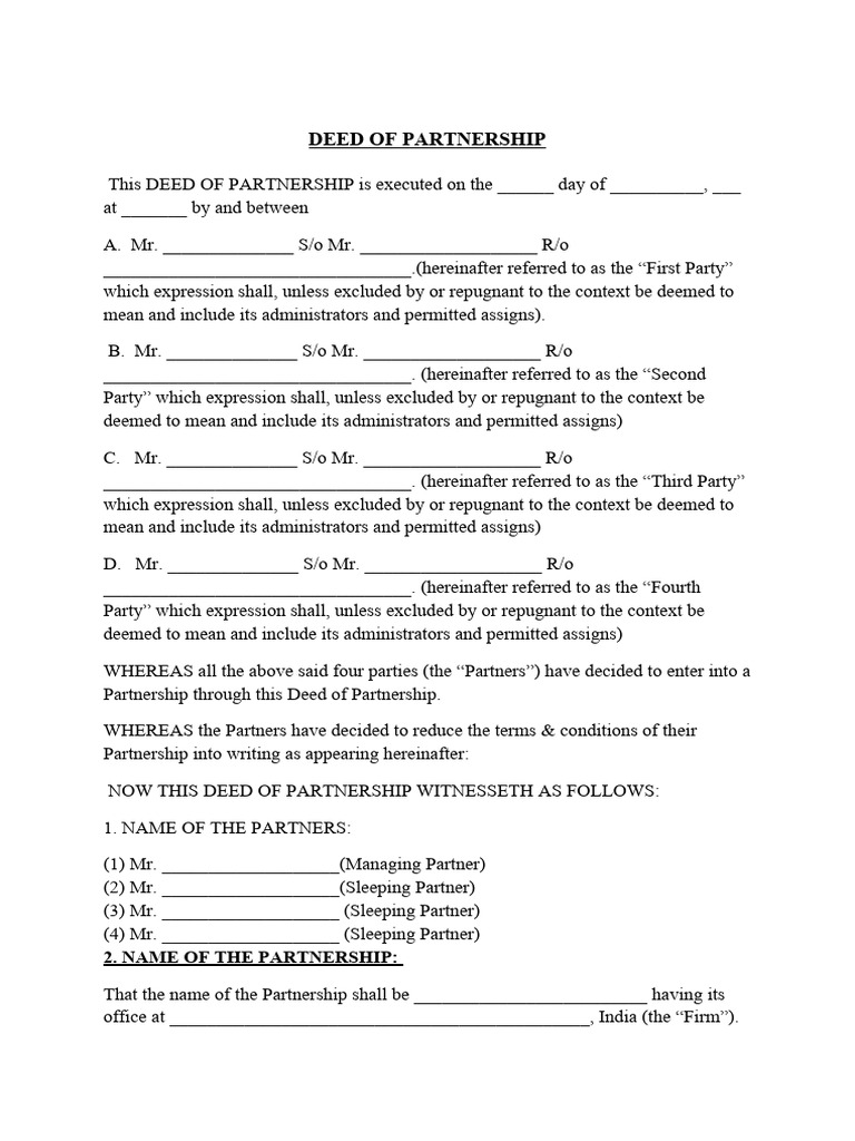 Deed of Partnership | PDF | Partnership | Banks