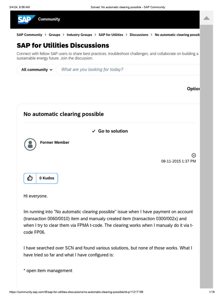 Solved No Automatic Clearing Possible Sap Community Pdf Computing