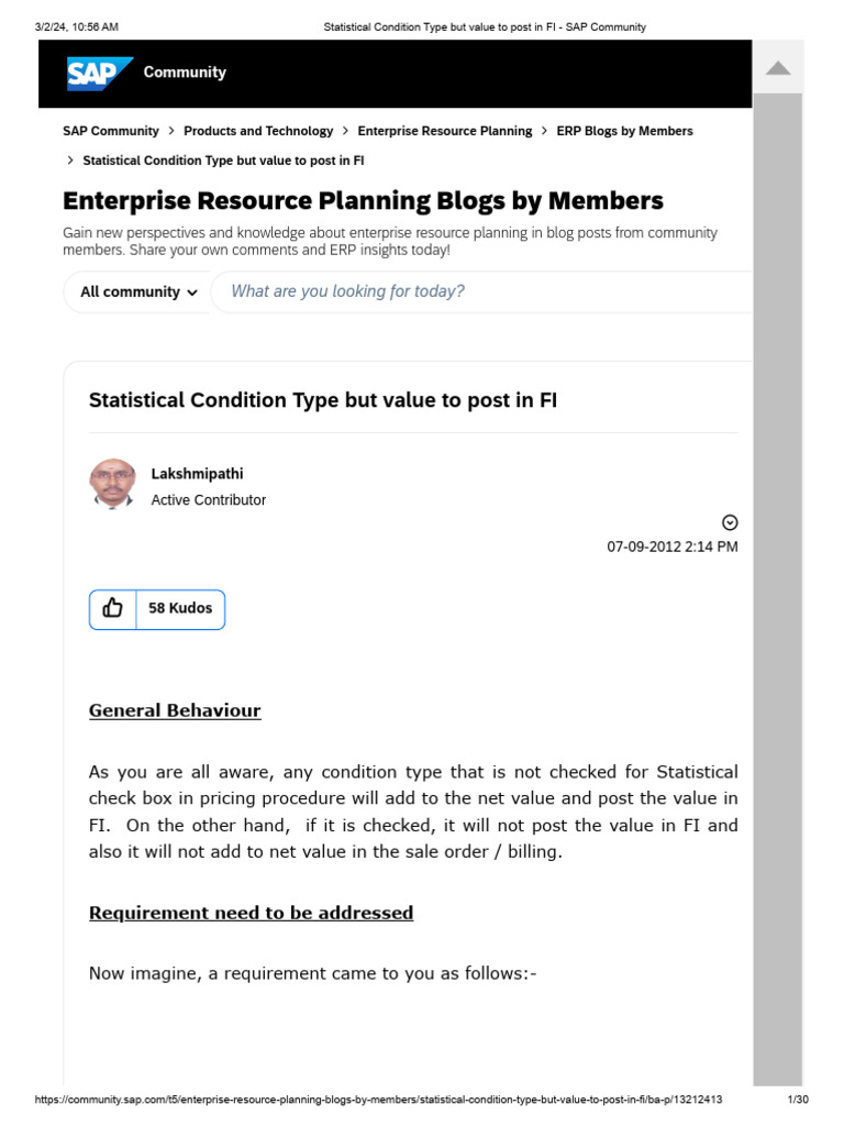 Statistical Condition Type But Value To Post in FI - SAP Community ...