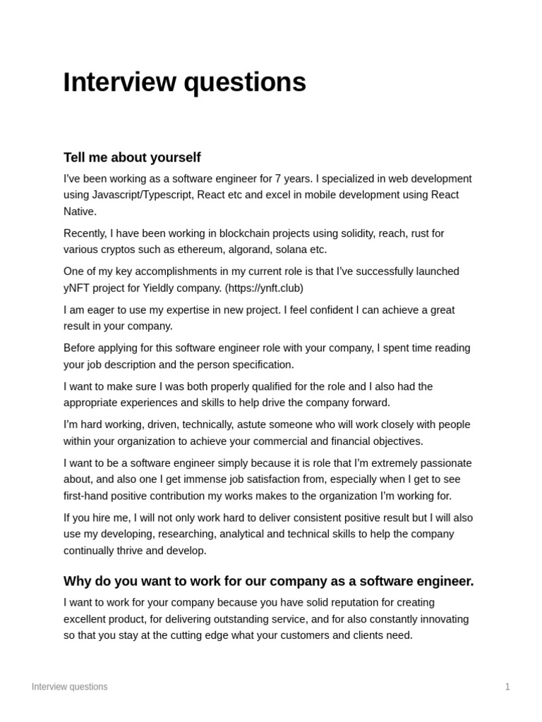 Interview Questions | Download Free PDF | Experience | Engineer