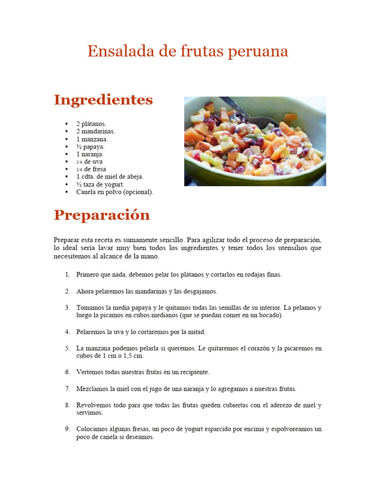 Receta de Ensalada de Frutas Peruana | PDF
