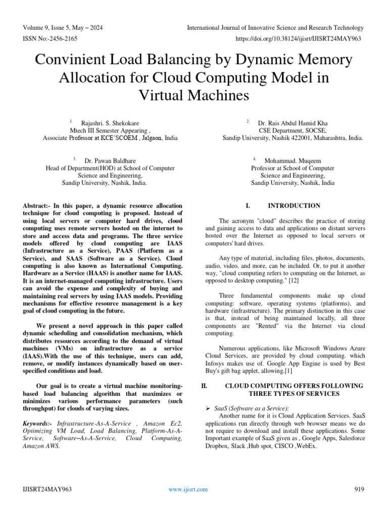 Convinient Load Balancing by Dynamic Memory Allocation For Cloud ... Convinient Load Balancing by Dynamic Memory Allocation For Cloud ...