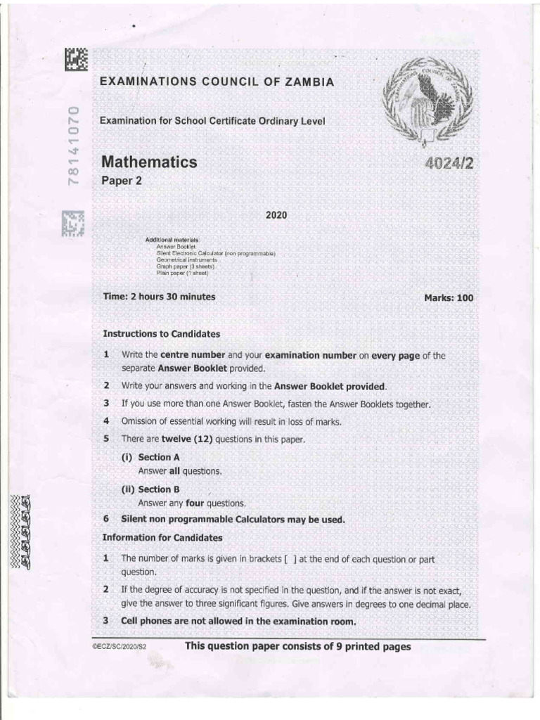 Math P2 - 2020 | PDF | Algebra | Mathematics