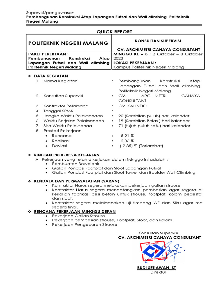 Progres Minggu Ke 3 (Lapangan Futsal Dan Wall Climbing Politeknik Negeri Malang) | PDF