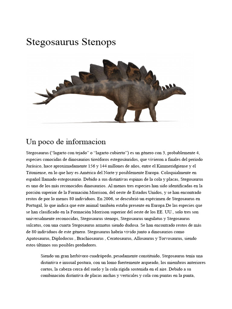 Stegosaurus | PDF | Paleontología | Dinosaurios Mesozoicos