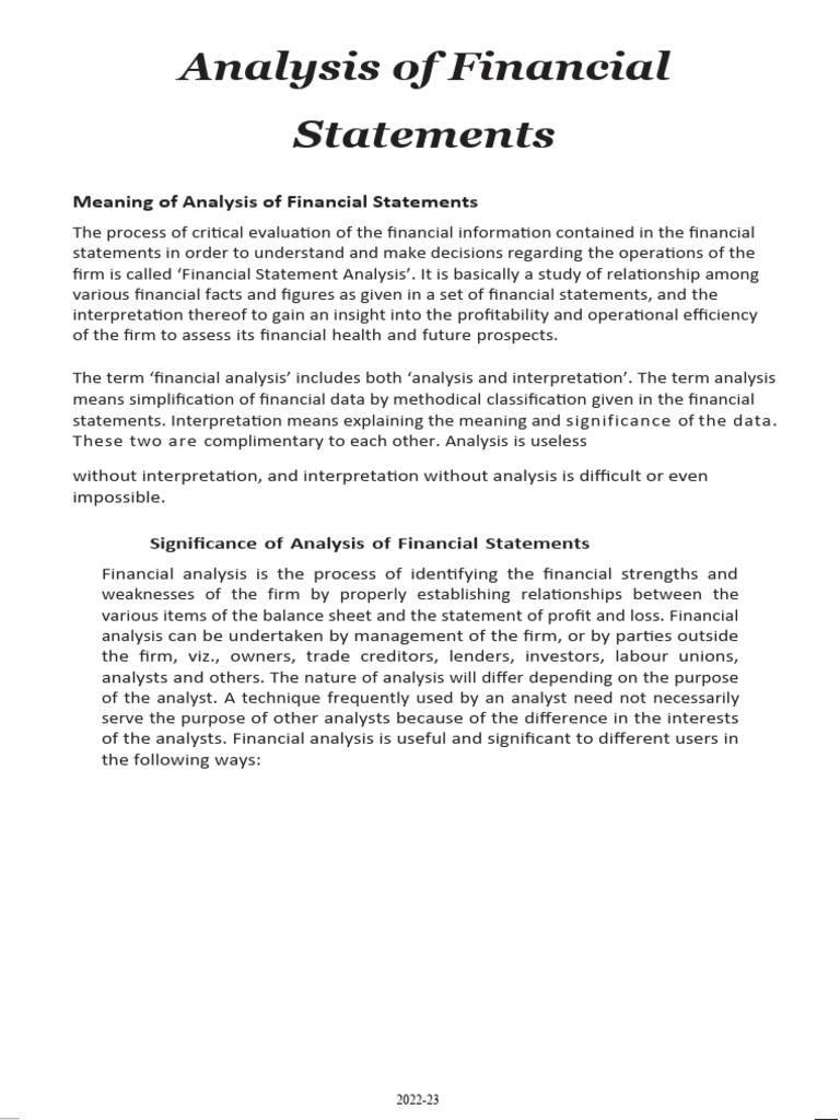Financial Statement Analysis Overview | PDF | Balance Sheet | Equity ...