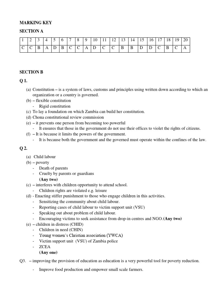 2020 GCE Civic Education Marking Key | PDF | Marriage | Elections