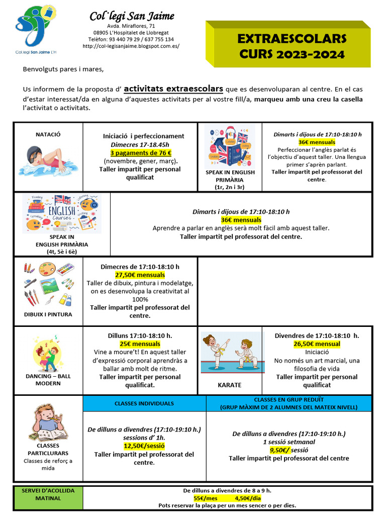 Circular Extraescolars PRIMÀRIA 23-24 | PDF
