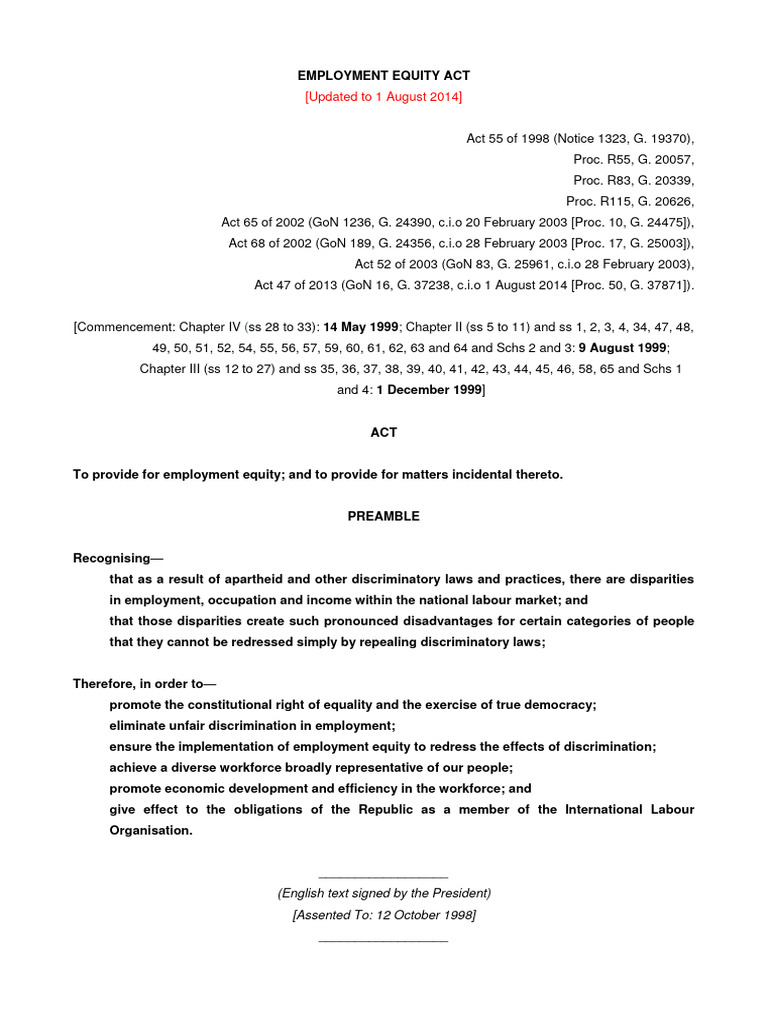 Employment Equity Act 55 of 1998 | PDF | Affirmative Action | Employment