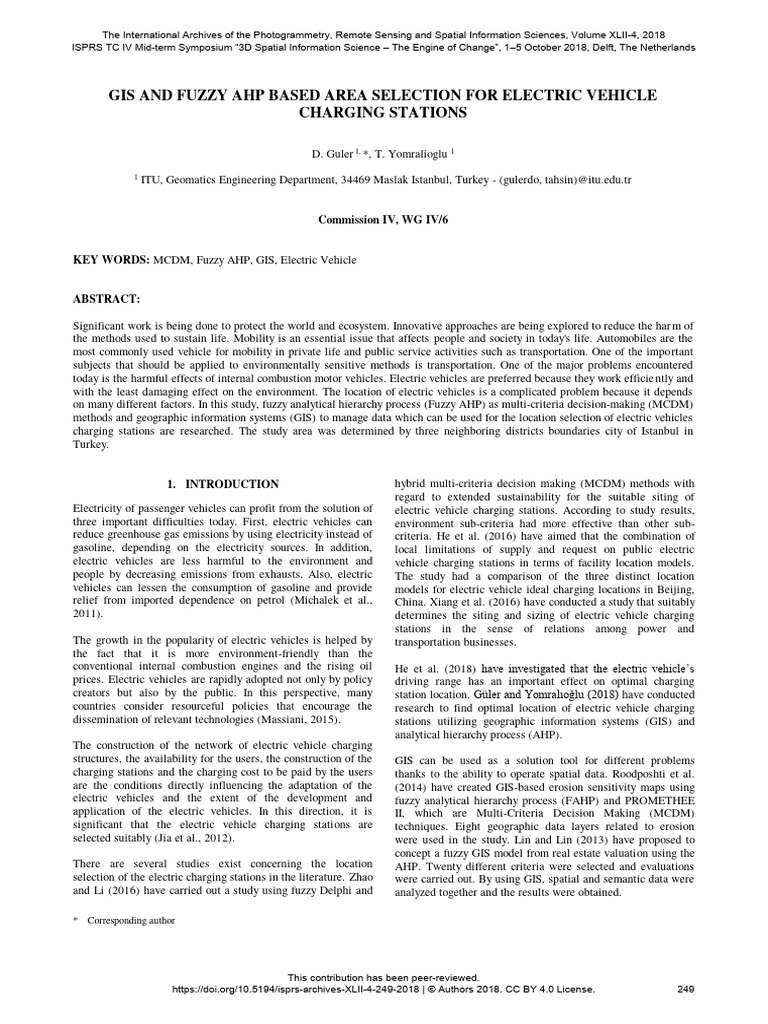 Gis and Fuzzy Ahp Based Area Selection For Electric Vehicle Charging ...