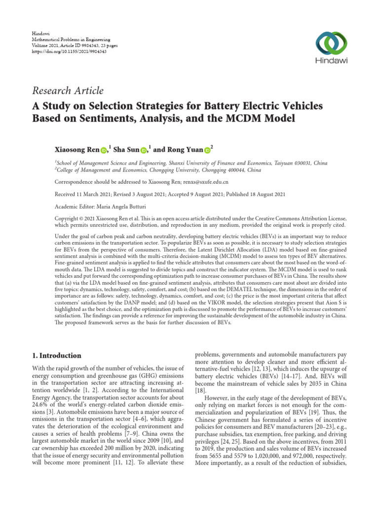 A Study On Selection Strategies For Battery Electric Vehicles Based On ... A Study On Selection Strategies For Battery Electric Vehicles Based On ...