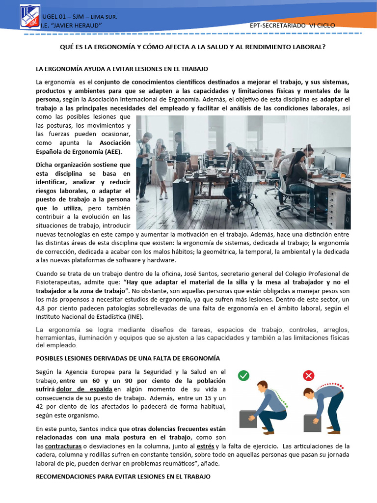 FICHA Qué es la ergonomía y cómo afecta a la salud y al rendimiento laboral | PDF | Factores ...
