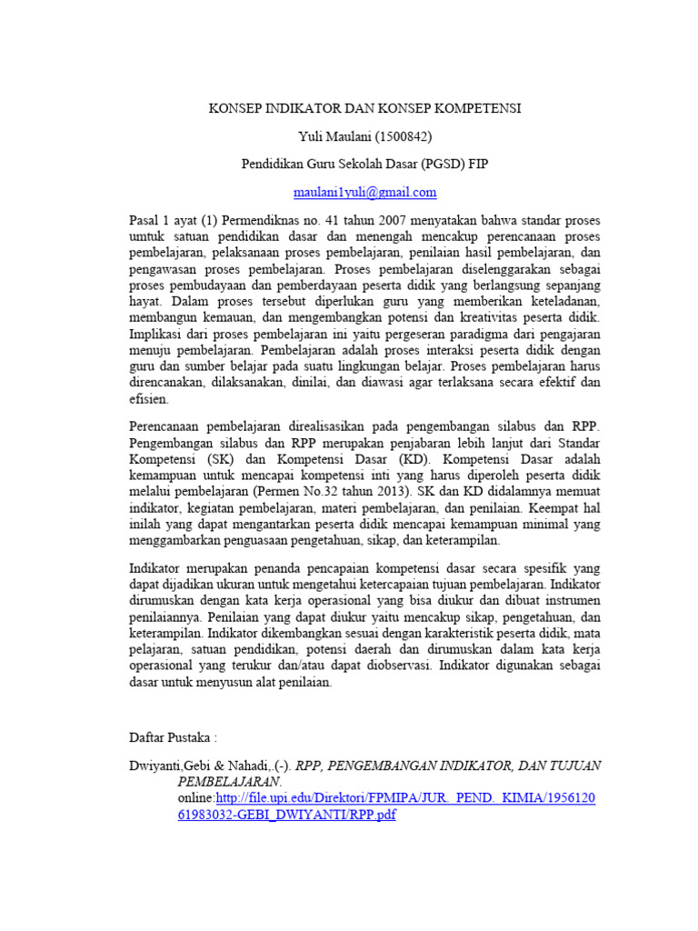 Konsep Indikator Dan Konsep Kompetensi | PDF