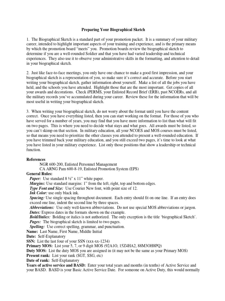 Crafting Your Army Biographical Sketch | PDF | Sergeant | Non ...