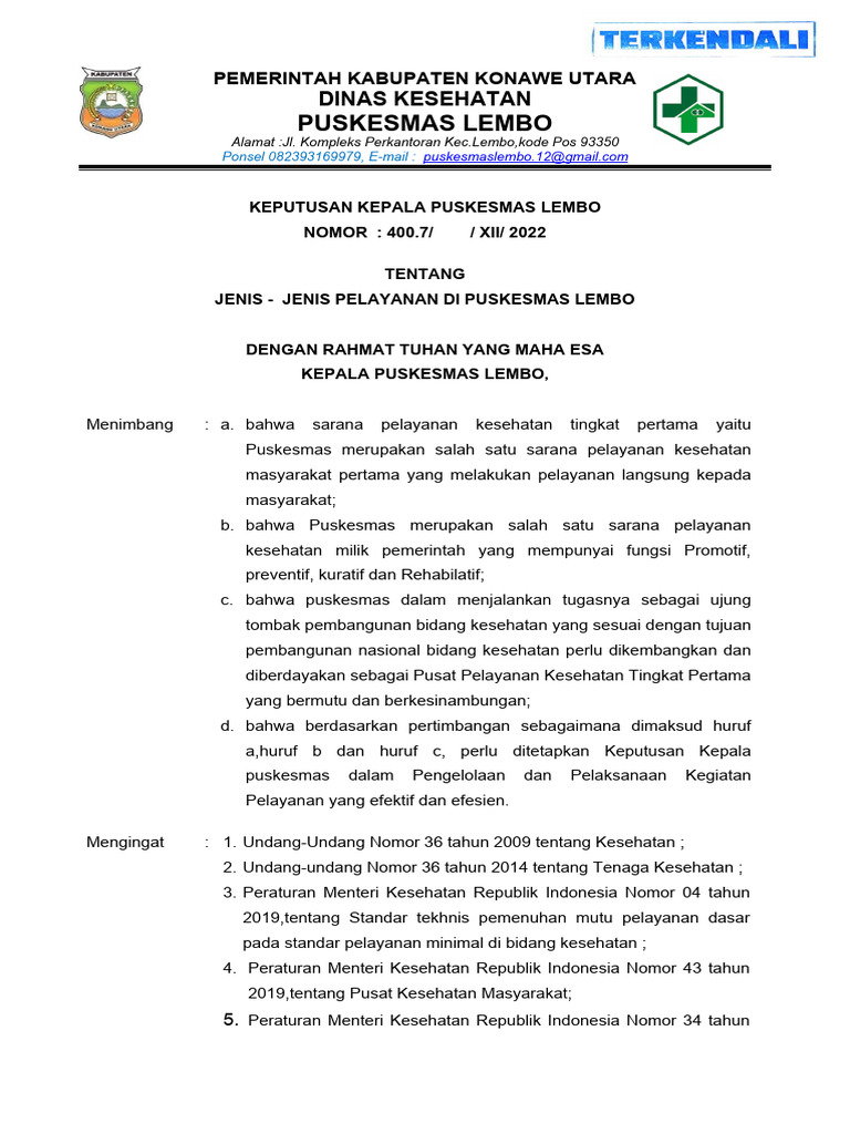 1 & 8. SK Jenis-2 Pelayanan | PDF