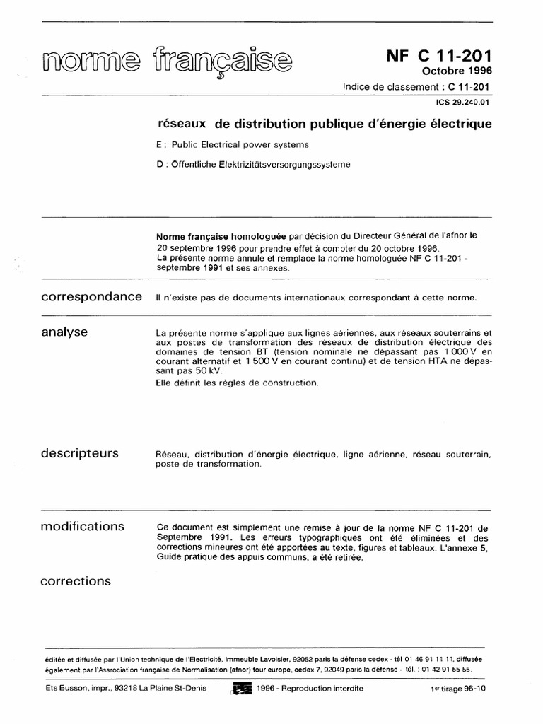 NF C11-201 Modifié Réseau Public Énergie Elec FA042844 | PDF