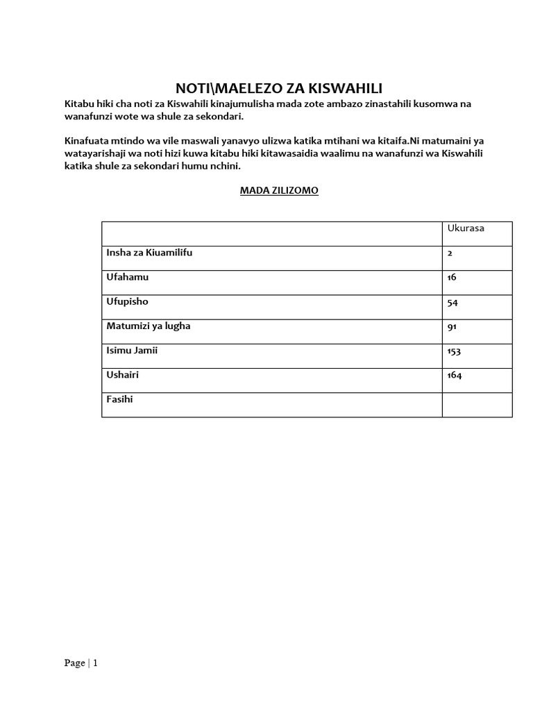 Kiswahili Notes | PDF