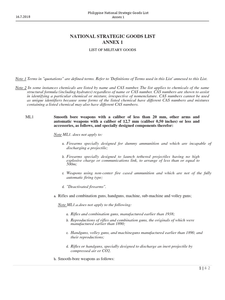 RA IRR 10697 RRD Annex 1 List of Military Goods | PDF | Ammunition | Fuze