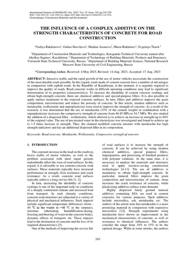 The Influence of A Complex Additive On The Strength Characteristics of Concrete For Road ...