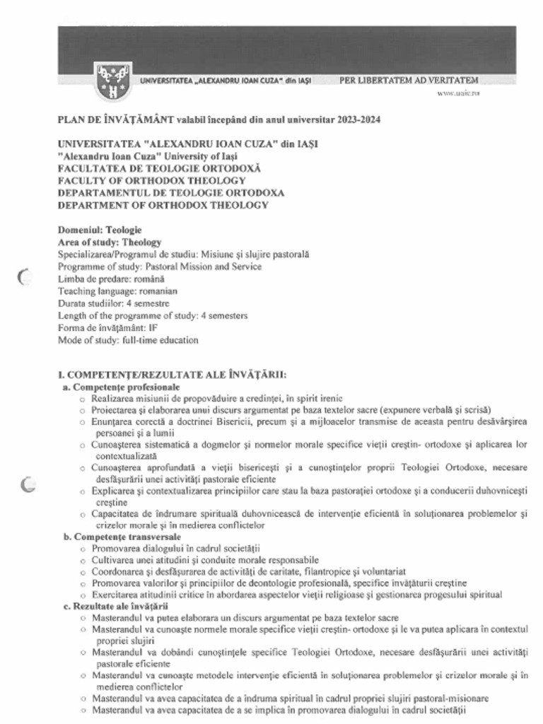 Plan de Invatamant Master Misiune Si Slujire 2023 2025 | PDF