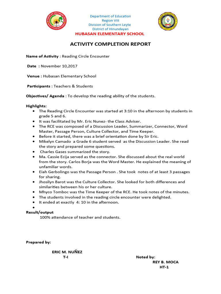 Activity Completion Report On READING CIRCLE ENCOUNTER 2018 | Download ...
