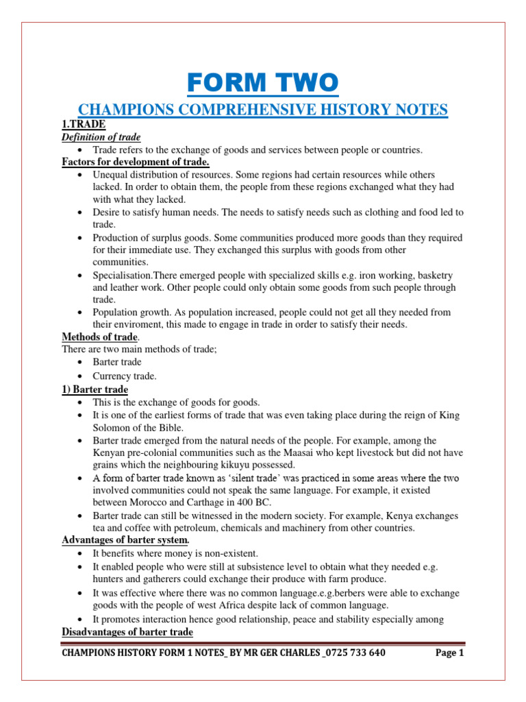 History Notes Form 2 Champ | PDF | Atlantic Slave Trade | Slavery