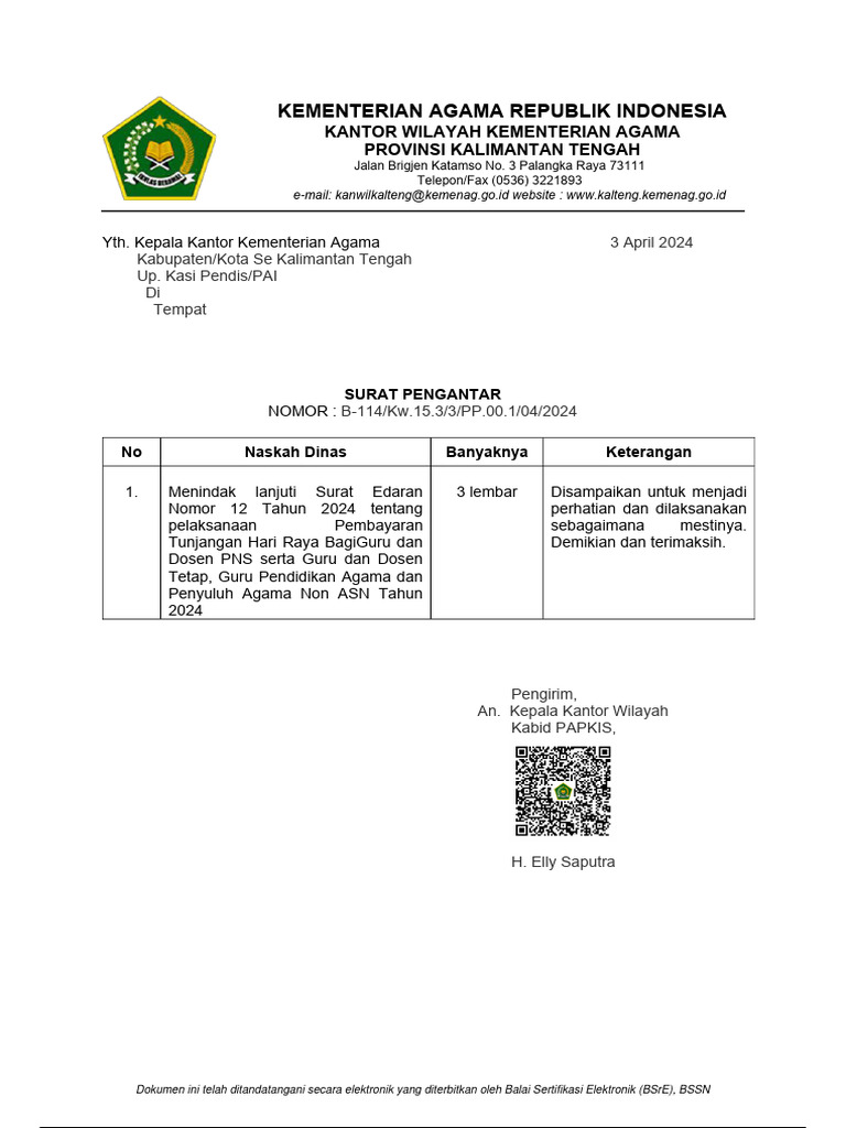 Surat Pengantar THR | PDF