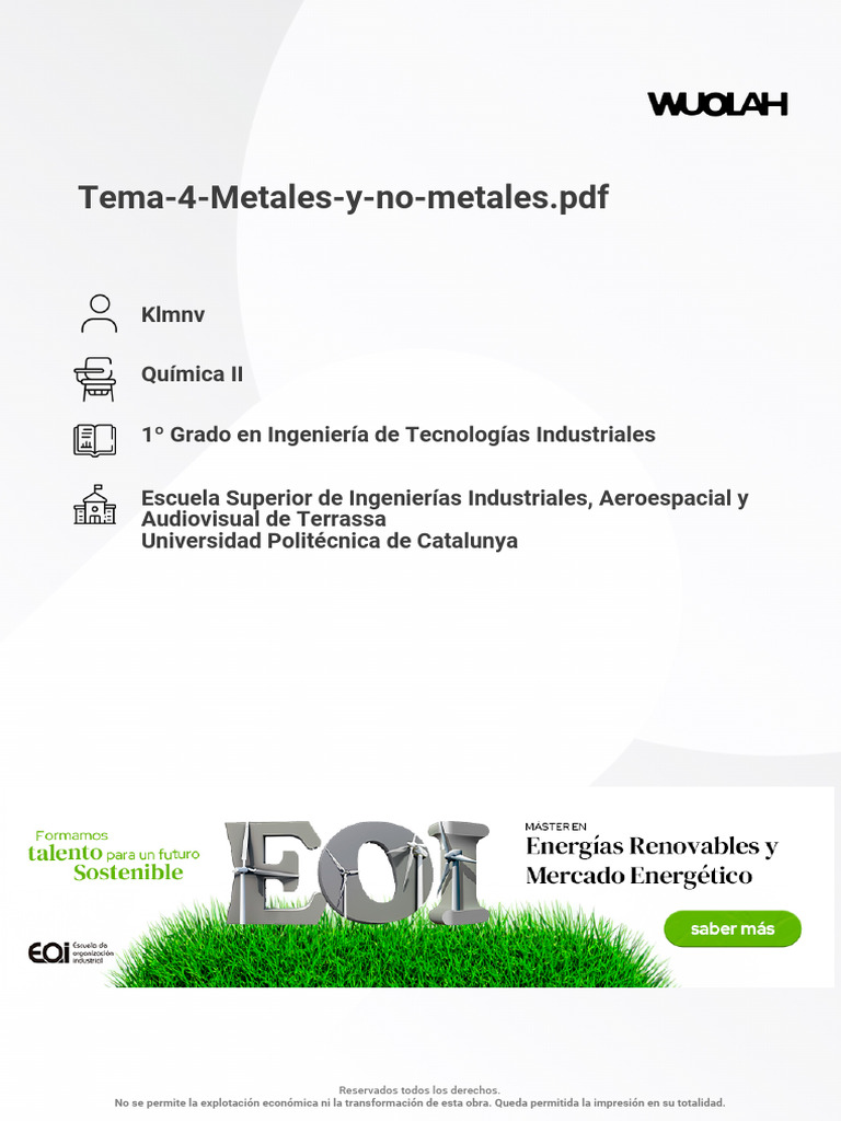 Metales y No Metales en Química II | PDF | Ingeniería | Economias