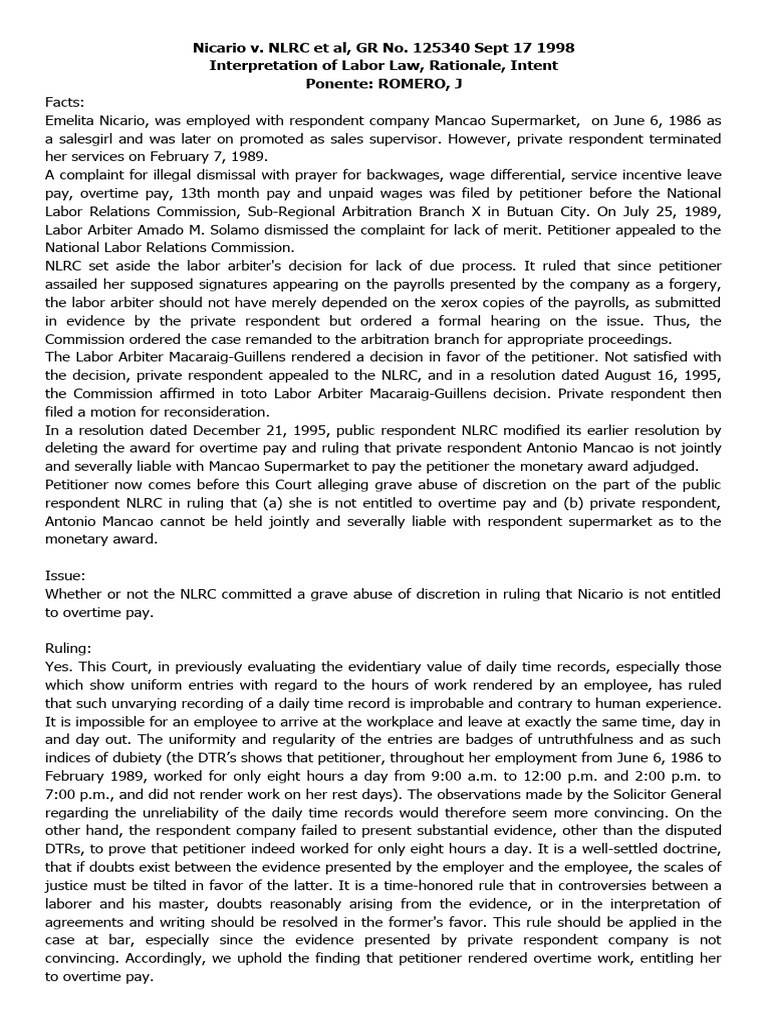 Labor Cases Annie, Harry, Pia | Download Free PDF | Employment | Complaint