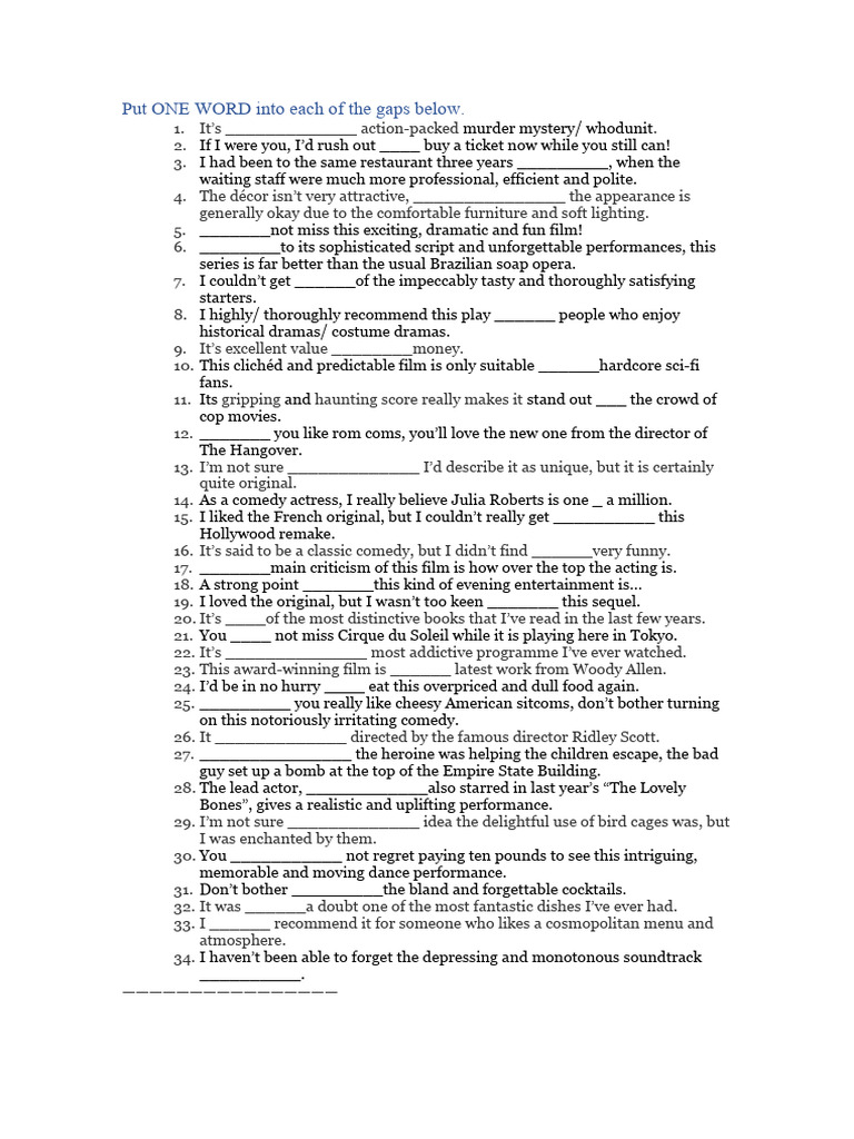 Review Language Open Cloze | PDF | Games & Activities