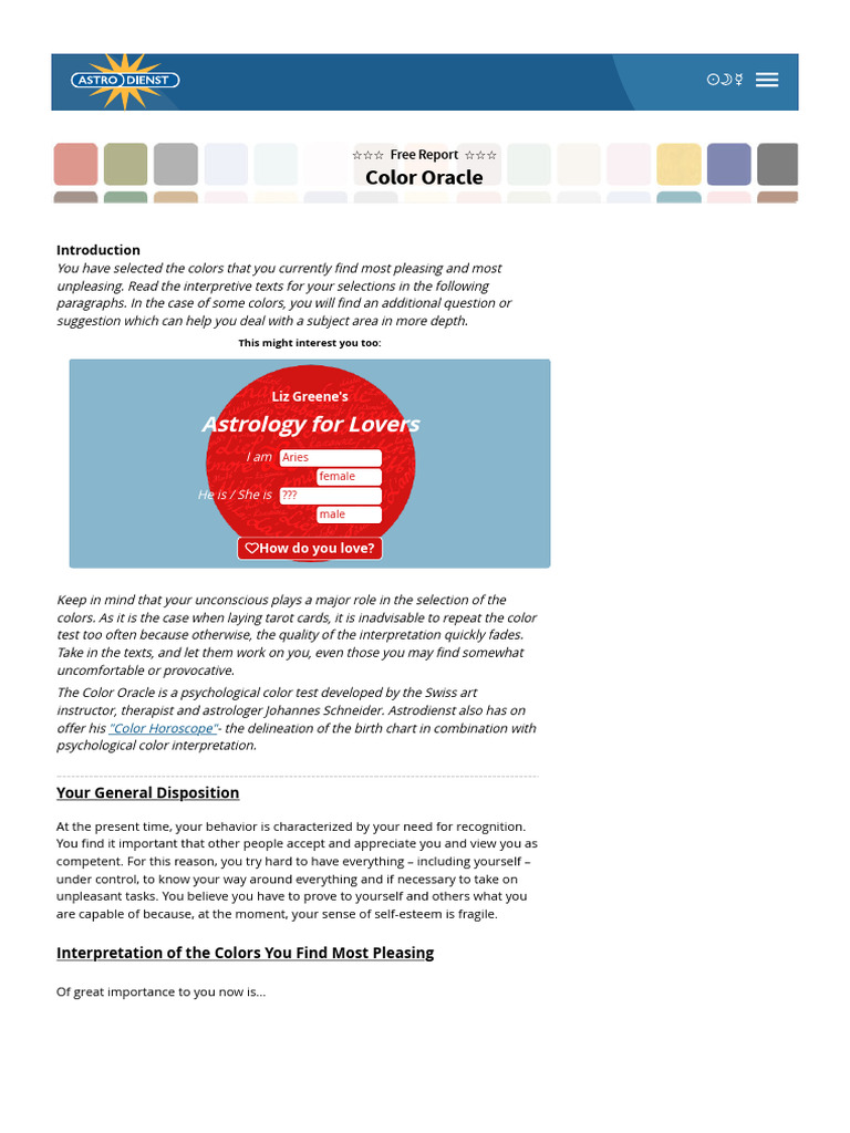 Color Oracle - Astrodienst | PDF | Horoscope | Fear