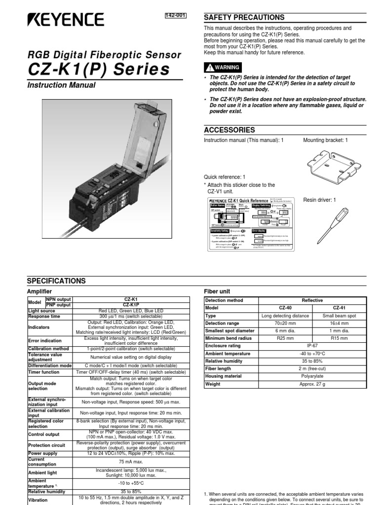Cz-k1p Dataseet Keyence | PDF | Light Emitting Diode | Optical Fiber