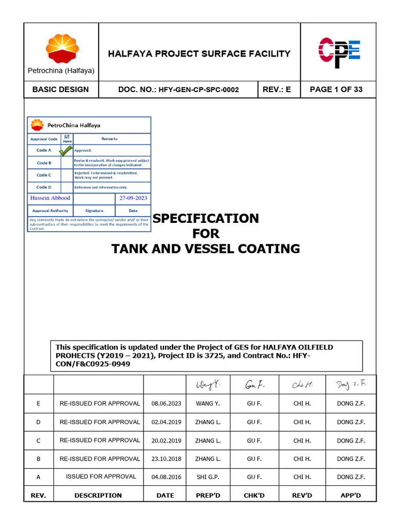 HFY-GEN-CP-SPC-0002 - E - Specification For Tank and Vessel Coating ...
