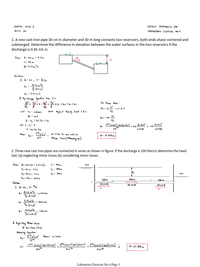 Exercise 34: Fluid Mechanics Problems | PDF | Science & Mathematics