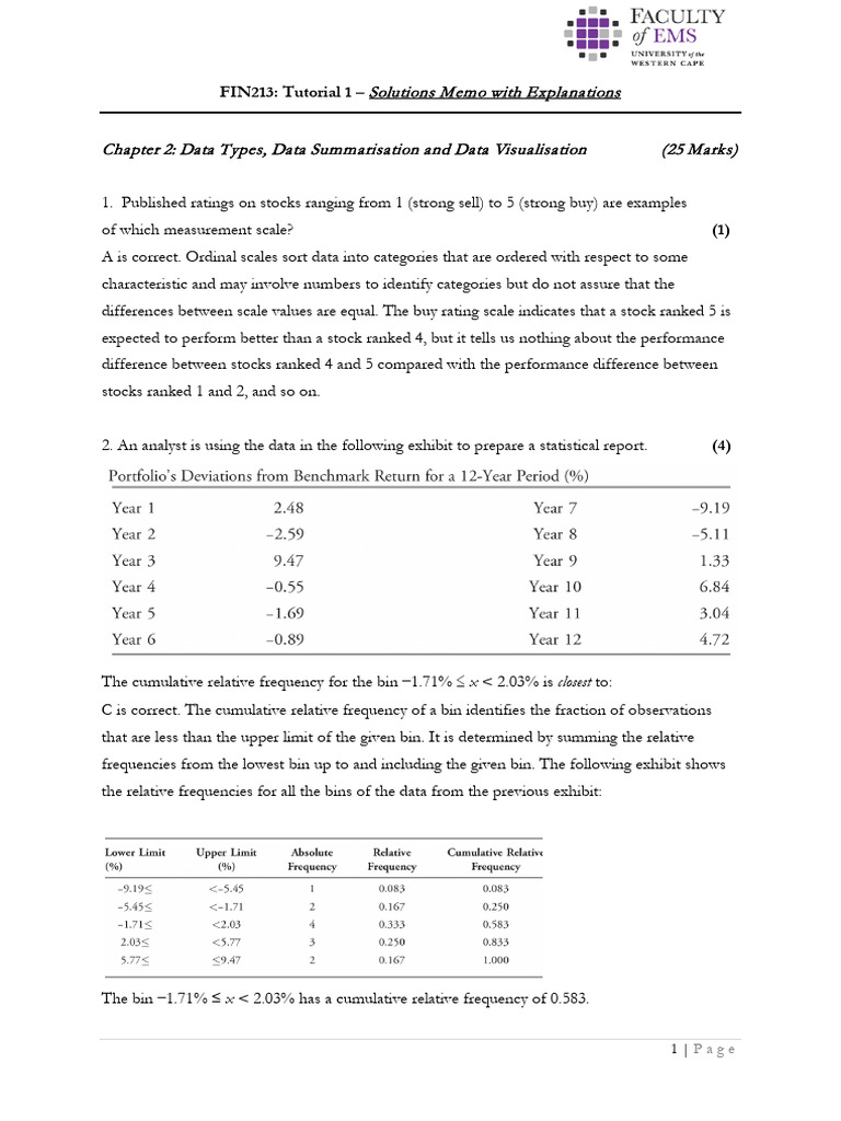 FIN213 - Tutorial 1 Solutions with explanations | PDF | Applied Mathematics