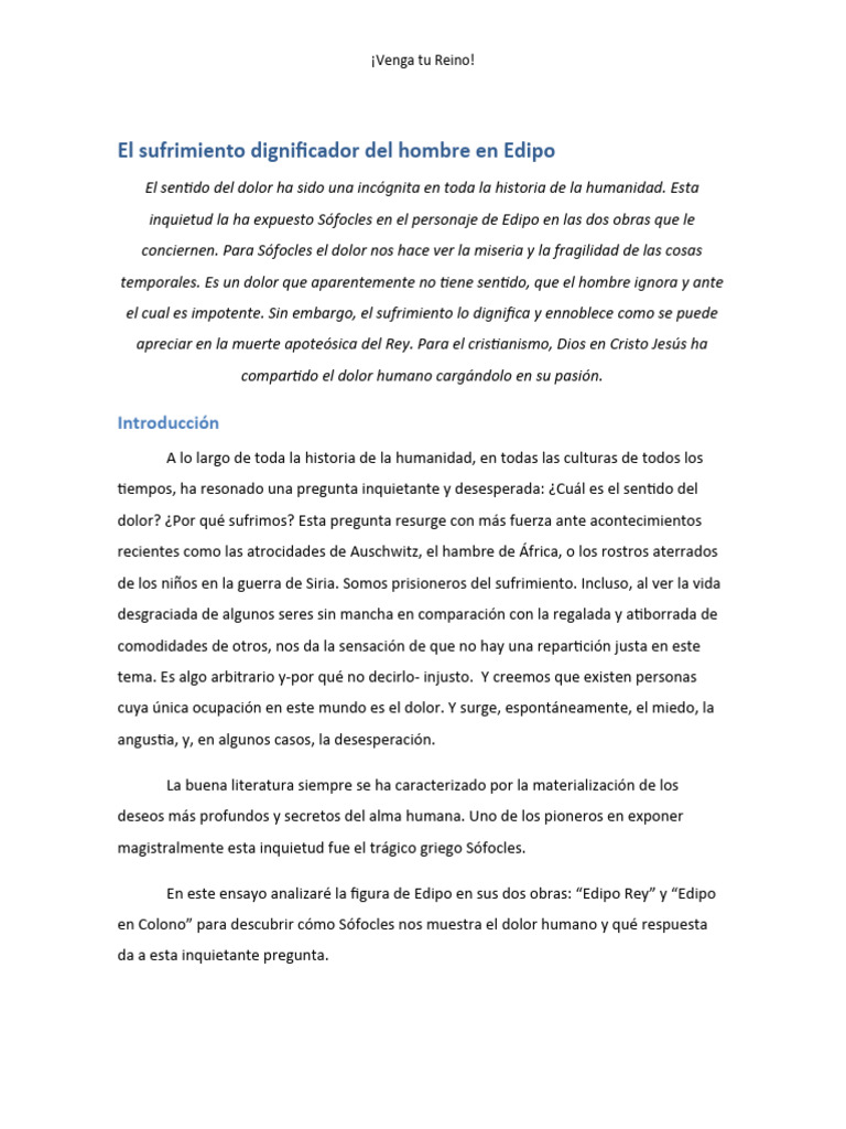 El sufrimiento dignificador en Edipo | PDF | Sófocles | Edipo