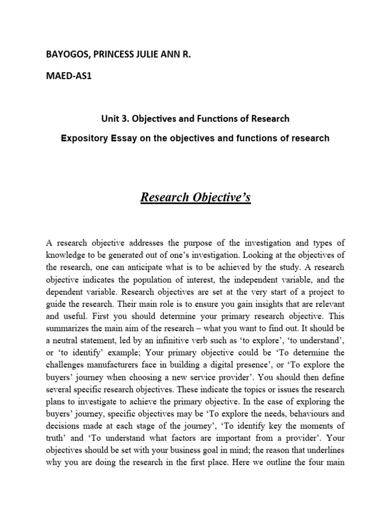 Unit 3 Objectives and Functions of Research | PDF | Decision Making ...
