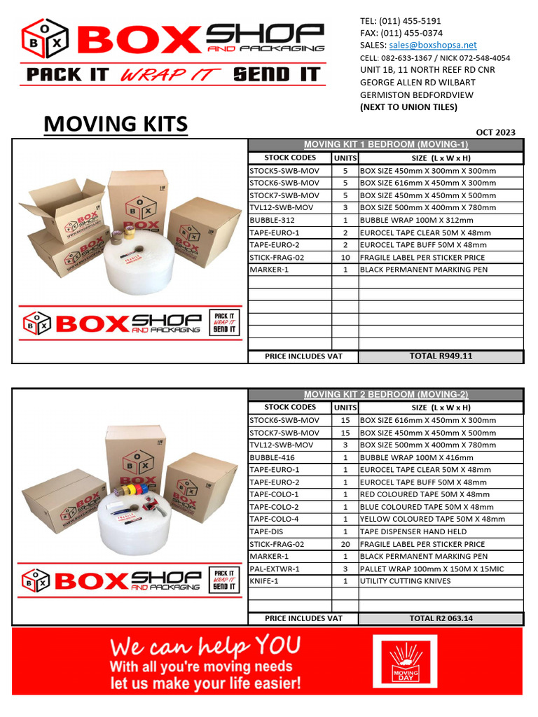 10 Box Shop Price List Oct 2023 Moving Kits | PDF