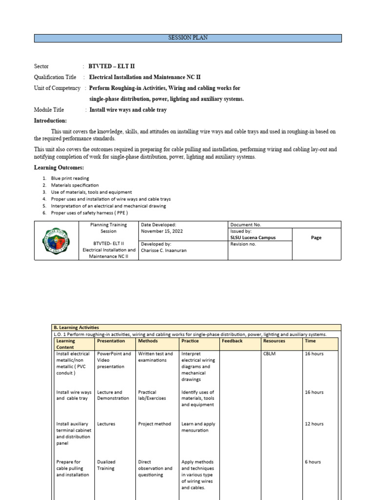 Session Plan | PDF | Electrical Wiring