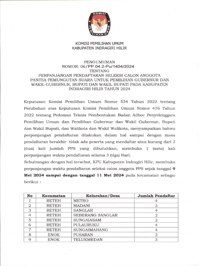 Pengumuman Perpanjangan Pendaftaran PPS | PDF