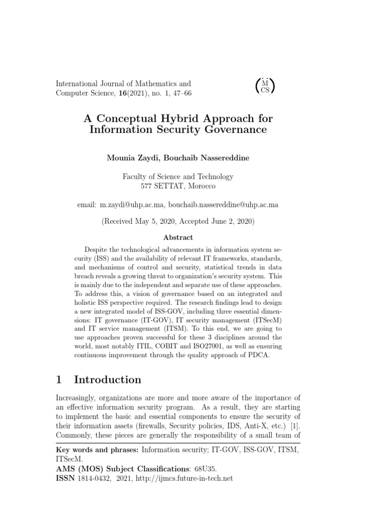 19 A Conceptual Hybrid Approach For Information Security Governance Pdf Information