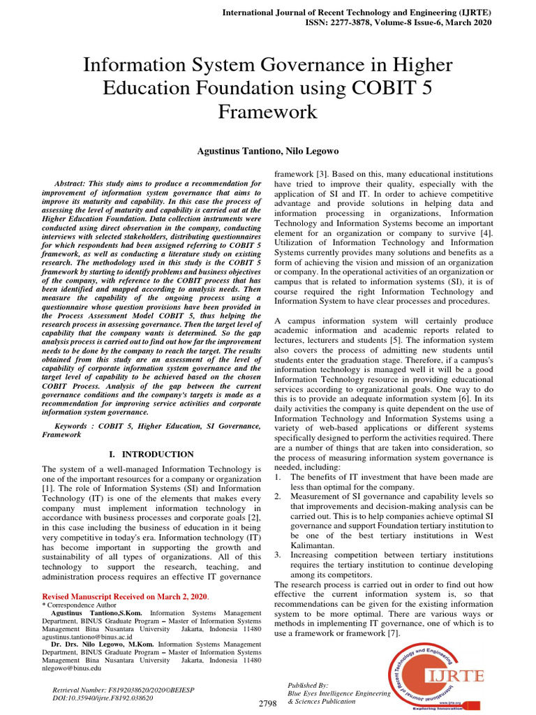 11 - Information System Governance in Higher Education Foundation Using COBIT 5 Framework | PDF ...